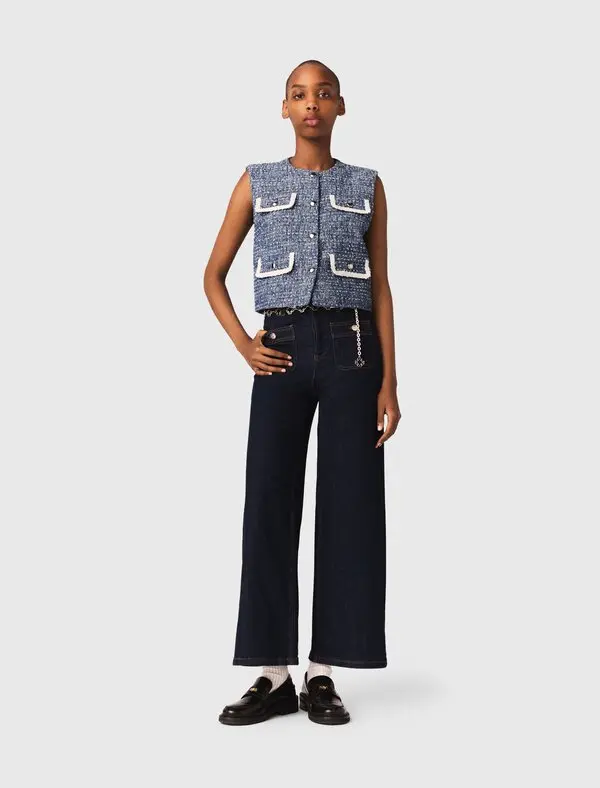 Maje Marled Tweed Waistcoat With Contrasting Trim