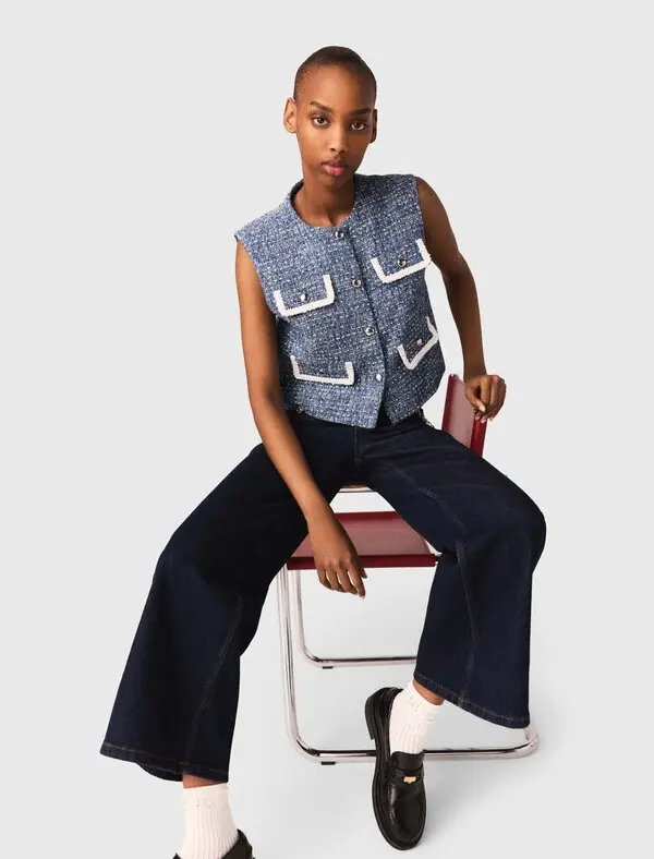 Maje Marled Tweed Waistcoat With Contrasting Trim