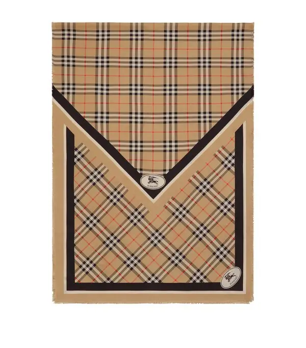 Burberry Silk Check Fringed Scarf - Beige