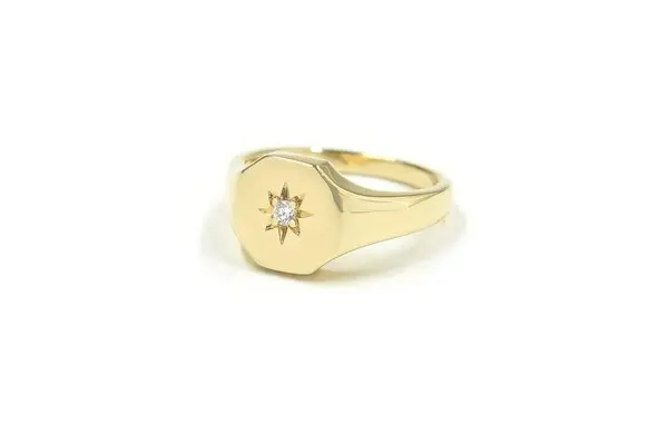 BONDEYE JEWELRY Josie Diamond Star Signet Ring - Yellow Gold