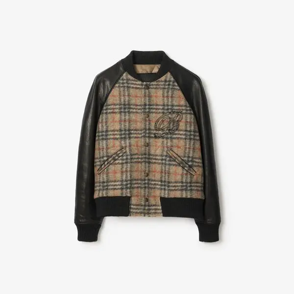Burberry Check Wool And Leather Bomber Jacket