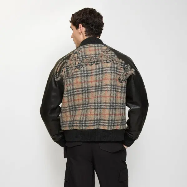 Burberry Check Wool And Leather Bomber Jacket