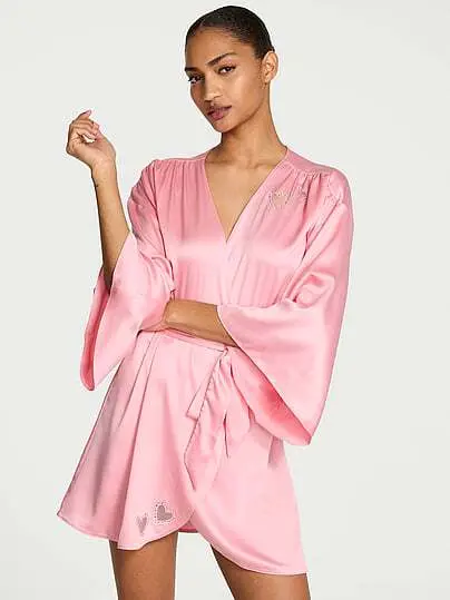 Victoria's Secret Dream Angels Twinkle Heart Satin Short Robe - Pink