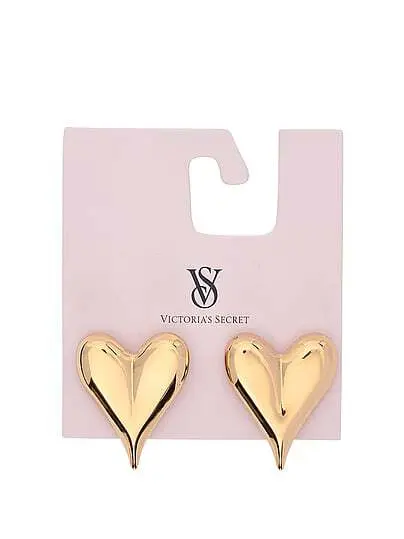 Victoria's Secret Puffed Heart Stud Earrings - Gold