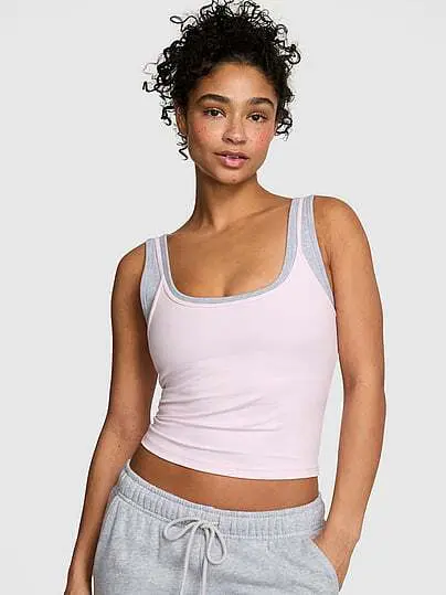 Pink All-day Cotton Double Up Tank - Pink