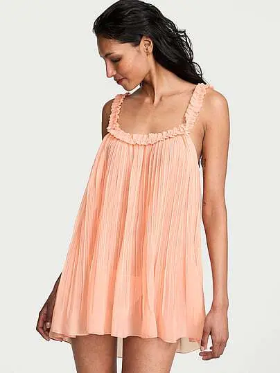 Victoria's Secret Dream Angels Pleated Ruffle Babydoll Set - Beige