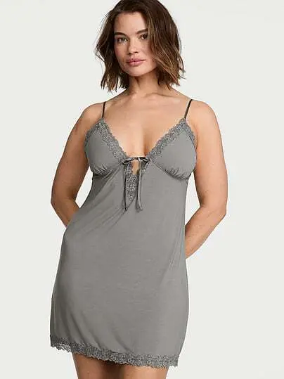 Victoria's Secret Sosoft™ Modal Lace-trim Tie-front Slip Dress - Grey