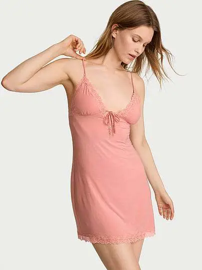 Victoria's Secret Sosoft™ Modal Lace-trim Tie-front Slip Dress - Pink