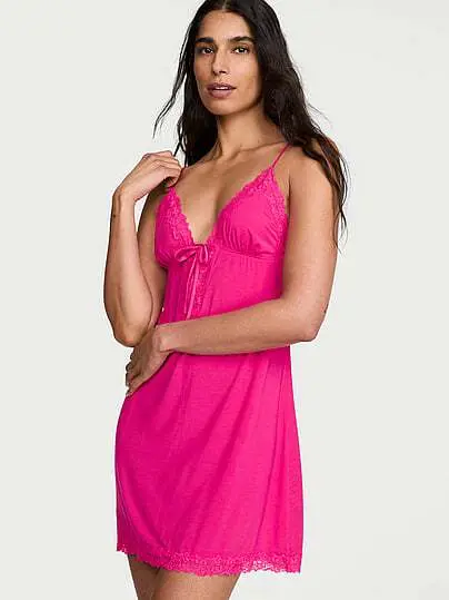 Victoria's Secret Sosoft™ Modal Lace-trim Tie-front Slip Dress - Pink