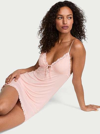 Victoria's Secret Sosoft™ Modal Lace-trim Tie-front Slip Dress - Pink