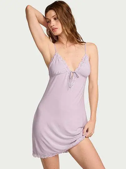 Victoria's Secret Sosoft™ Modal Lace-trim Tie-front Slip Dress - Purple