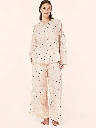 Victoria's Secret Papinelle Hearts Full-length Cotton Pj Set - Print