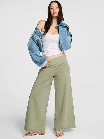 Pink All-day Cotton™ Foldover Wide-leg Pants - Green