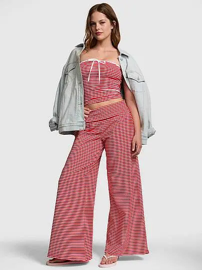 Pink All-day Cotton™ Foldover Wide-leg Pants - Print