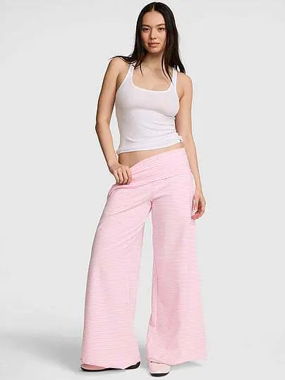 Pink All-day Cotton™ Foldover Wide-leg Pants - Print