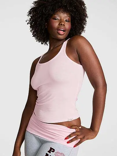 Pink Relaxed Rib Boyfriend Tank Top - Pink