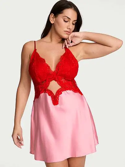 Victoria's Secret Dream Angels Satin & Lace Cutout Slip Dress - Pink
