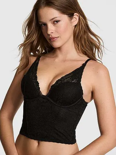 Pink Wink Wink™ Lightly Lined Plunge Corset Top - Black