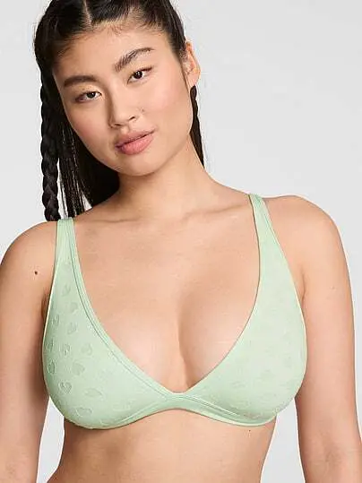 Pink Cotton Dorm Plunge Bralette - Green