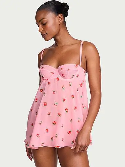 Victoria's Secret Dream Angels Chiffon Unlined Balconette Babydoll Set - Floral