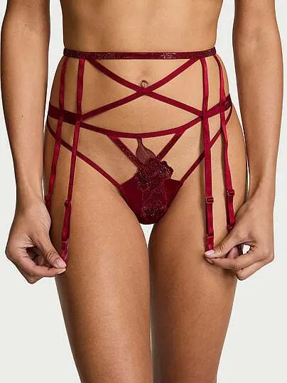 Victoria's Secret Scarlet Shine Strappy Garter Belt - Red