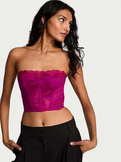 Victoria's Secret Very Sexy Rose Lace Strapless Corset Top - Multicolored