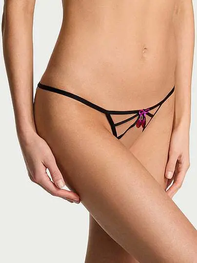 Victoria's Secret Very Sexy Cherry Pop Embroidery Strappy Open Bikini Panty - Print