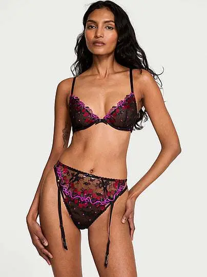 Victoria's Secret Very Sexy Cherry Pop Embroidery Garter Belt - Print
