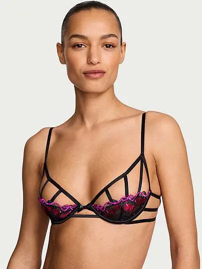 Victoria's Secret Very Sexy Cherry Pop Embroidery Unlined Peekaboo Demi Bra - Print