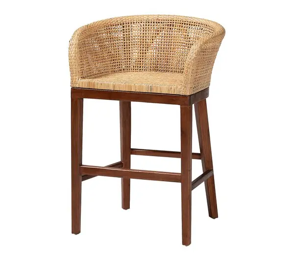 BALI & PARI Papua Brown Natural Rattan And Wood Counter Stool - One-color