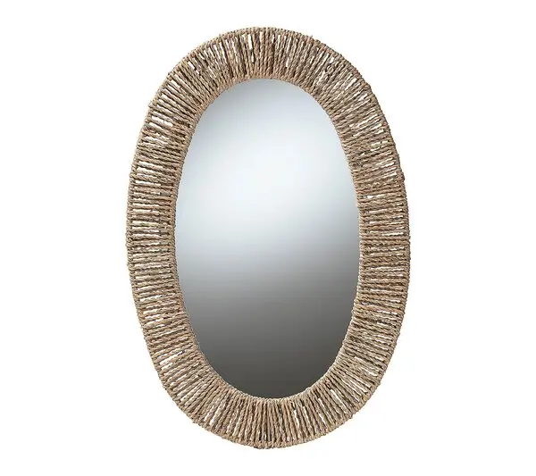 BALI & PARI Elwyn Metal Natural Seagrass Wall Accent Mirror - One-color