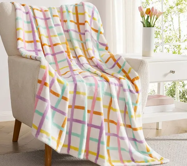 HALLMARK Multicolor Chromatic Grid 50' X 70' Pl Ush Throw Blank - One-color