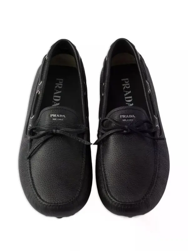 Prada Printed-logo Leather Boat Shoes