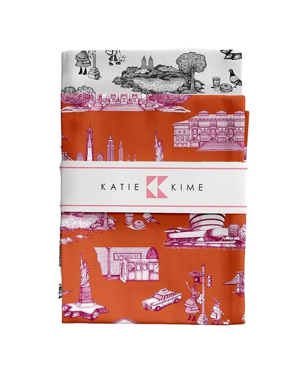 KATIE KIME New York Toile Tea Towel, Set Of 2 - Black Orange