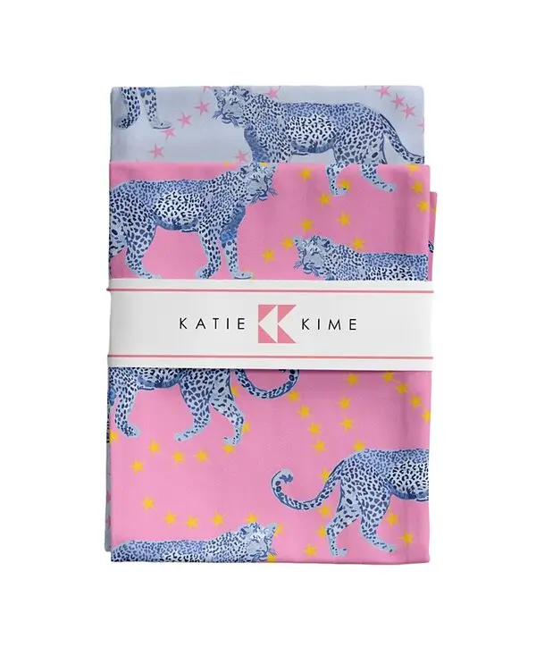 KATIE KIME Cosmic Cheetah Tea Towel, Set Of 2 - Pink Light Blue