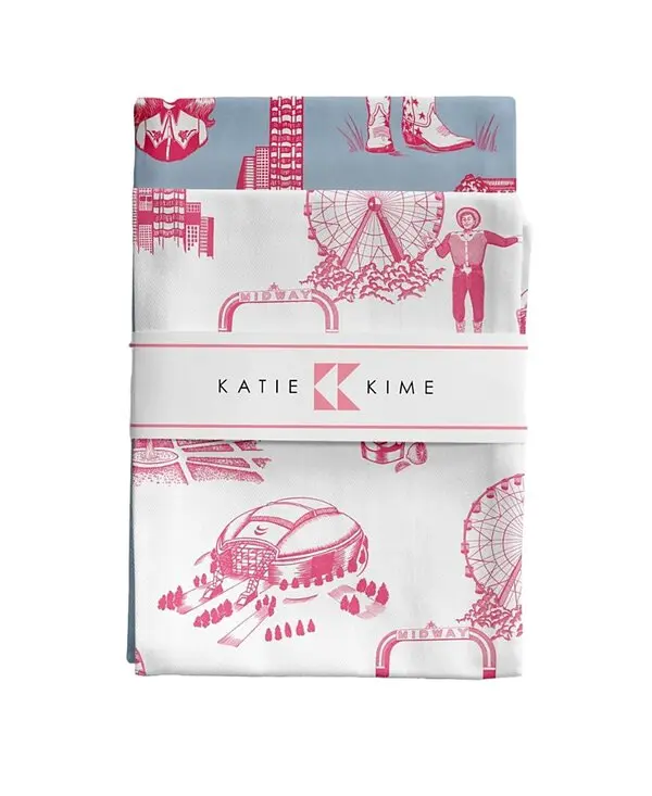 KATIE KIME Dallas Toile Tea Towel, Set Of 2 - Pink Blue