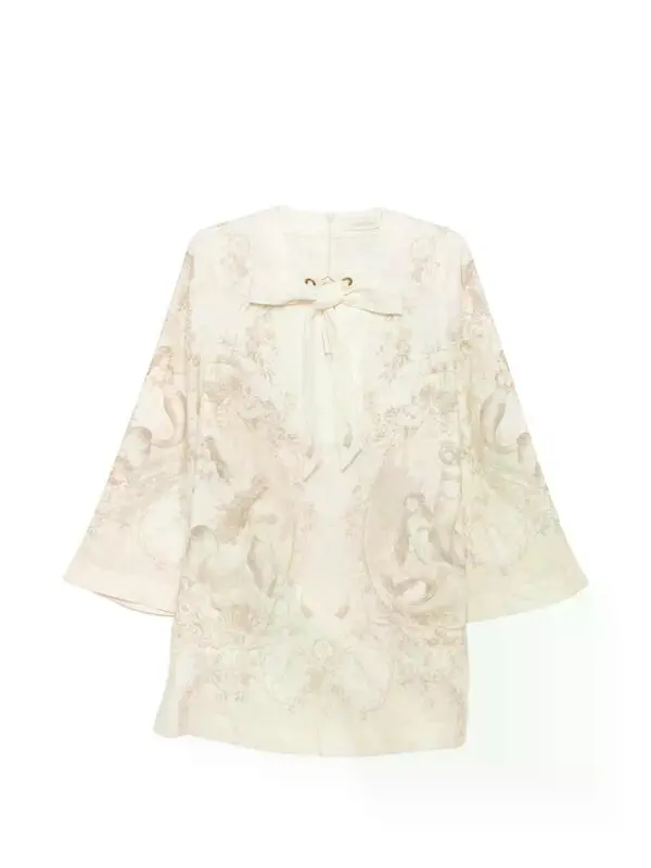 Zimmermann Tie Neck Tunic Mini Dress - Neutrals