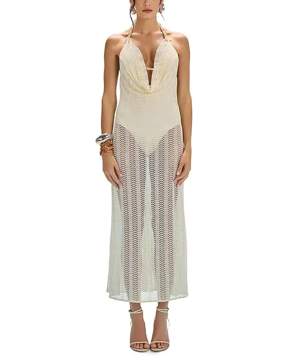 PatBO Wave Mesh Beach Cover Up Dress - Off White