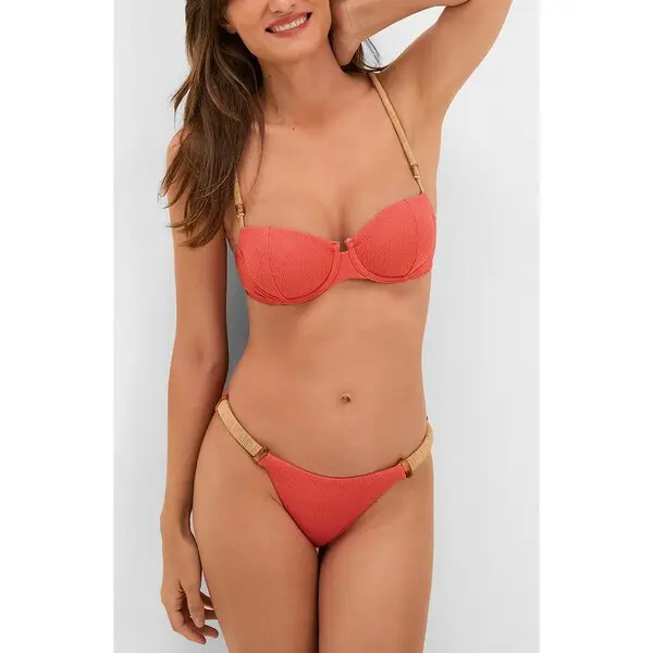 VIX PAULA HERMANNY Firenze April Crinkle Bikini Bottoms - Coral