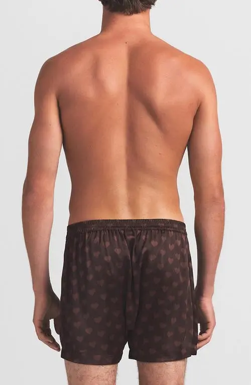 SKIMS Sleep Satin Boxers - Cocoa Heart Halfdrop Print
