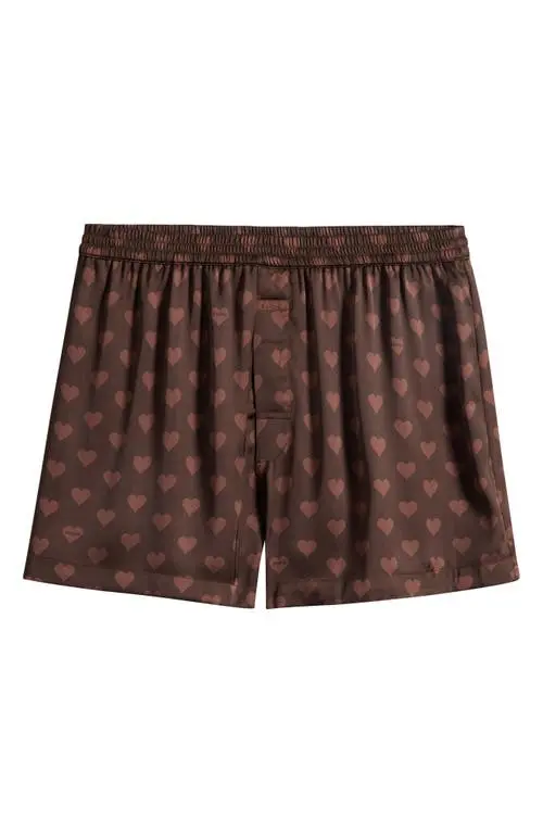 SKIMS Sleep Satin Boxers - Cocoa Heart Halfdrop Print