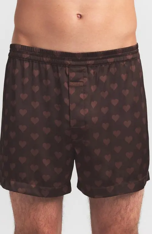 SKIMS Sleep Satin Boxers - Cocoa Heart Halfdrop Print