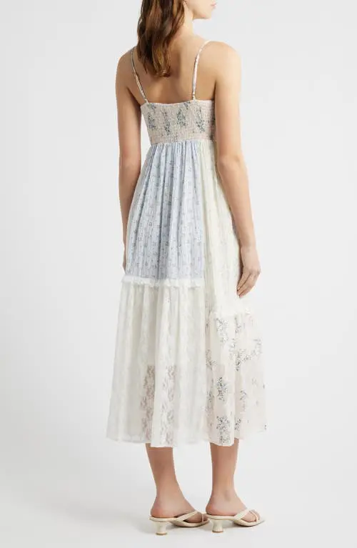 all in favor lace detail midi dress All In Favor Sweetheart Neck Patchwork Midi Dress - Blue Patchwork - 46%  Off