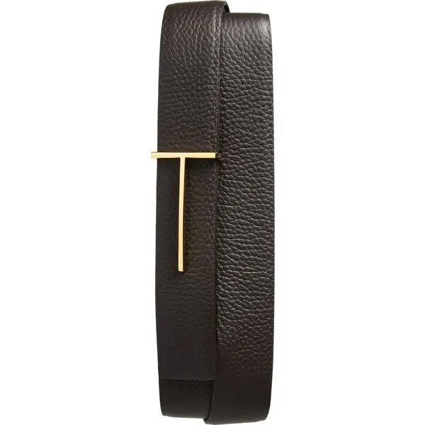 TOM FORD Slim T Soft Grain Leather Belt - Brown/black