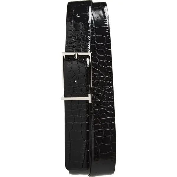 TOM FORD T Loop Croc Embossed Patent Leather Belt - Black
