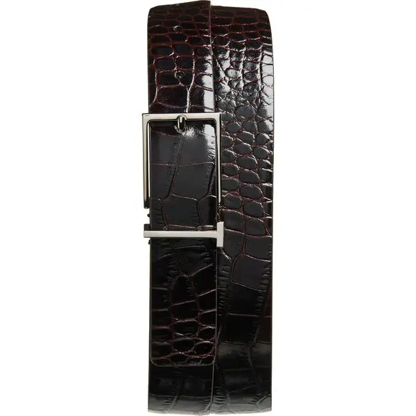 TOM FORD T Loop Croc Embossed Patent Leather Belt - Espresso