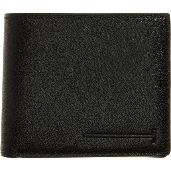 TOM FORD Elongated T-line Classic Bifold Goatskin Leather Wallet - Black