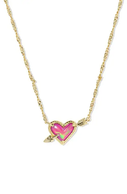 Kendra Scott Ari Heart Pendant Necklace - Gold Pink Opalescent Resin