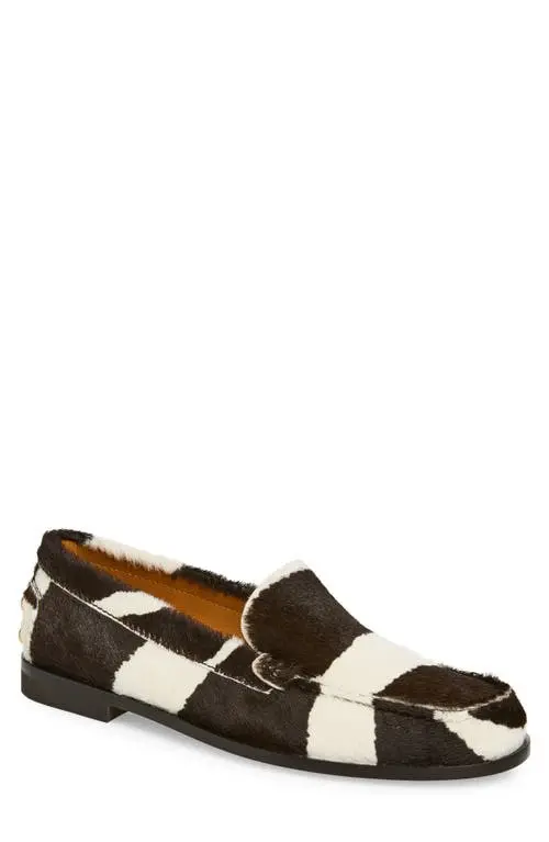 TOD'S Calf Hair Slipper Loafer With Stud Detail - Bianco/moro