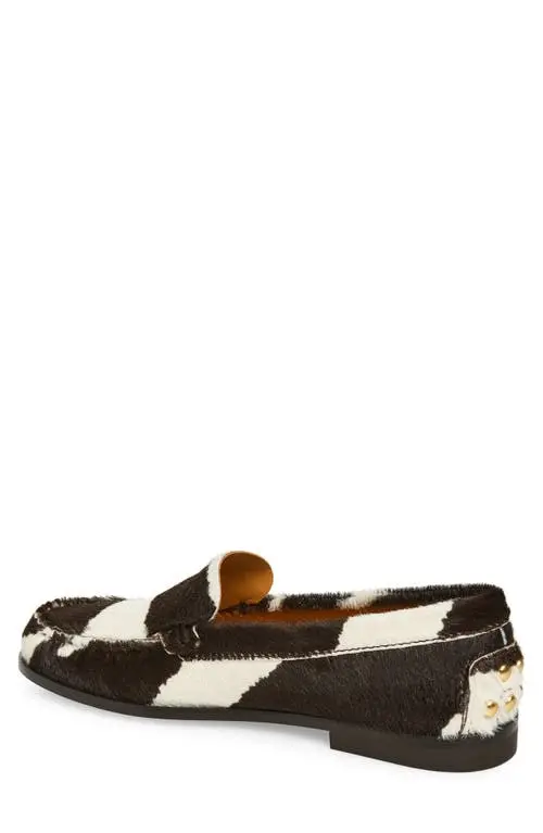 TOD'S Calf Hair Slipper Loafer With Stud Detail - Bianco/moro